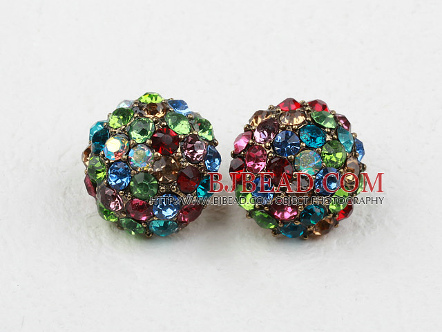 Fashion Style Half Ball Shape Multi Color Rhinestone Studs Earrings ...