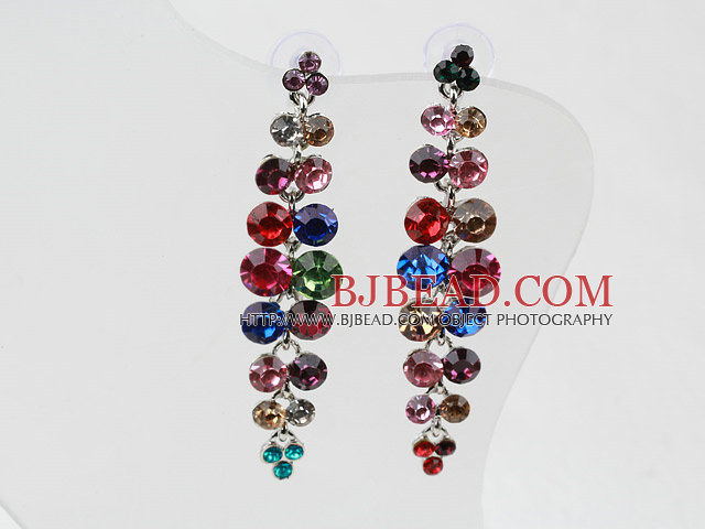 Long and Dangle Style Multi Color Rhinestone Studs Earrings - Bjbead.com